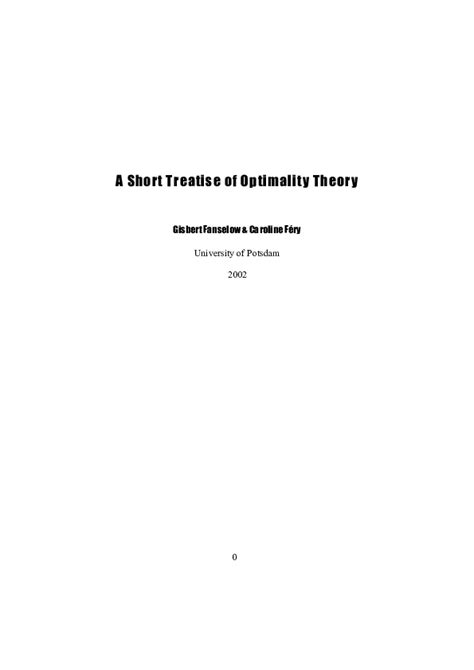 Pdf A Short Treatise Of Optimality Theory Caroline Fery