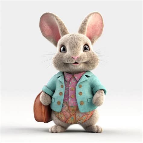Premium Ai Image 3d Cartoon Rabbit Portrait Wearing Clothes Glasses