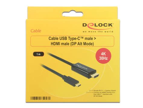 Delock Cable Usb Type C Male Hdmi Male Dp Alt Mode 4k 30 Hz 1 M