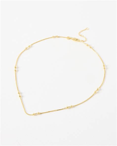 Brielle Box And Bead Detail Chain Gold Plated Necklace Oliver Bonas