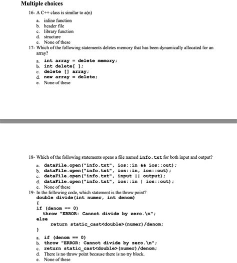 Solved Multiple Choices A C Class Is Similar To A N Chegg