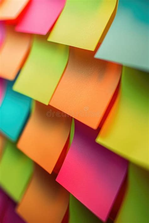 Post It Notes With Bright Colors And Fun Designs Hanging On A Wall