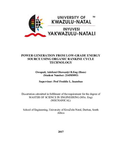 Pdf Power Generation From Low Grade Energy Source Using Organic Rankine Cycle Technology