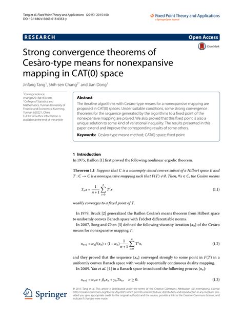 Pdf Strong Convergence Theorems Of Cesàro Type Means For Nonexpansive Mapping In Cat0 Space