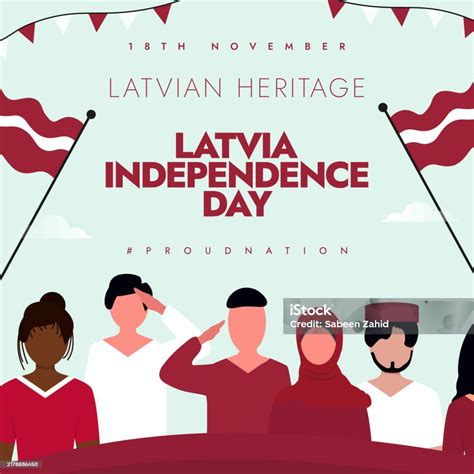 라트비아 독립 기념일 11 월 18 일 라트비아 자유의 날 축하 소셜 미디어 배너 깃발 깃발 색깔 옷을 입은 사람들 이 날은 1918년 라트비아 독립 선언을 떠올리게 합니다