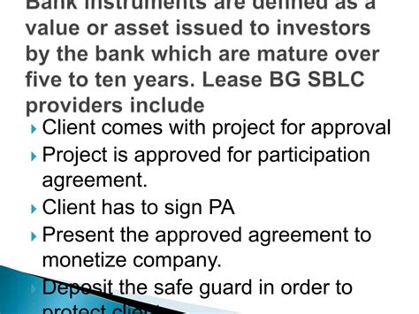 Objectives Of Lease Bg Sblc Providers Ppt