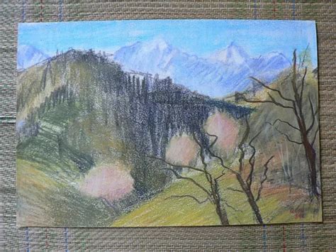 BERNARD QUINSAC PASTEL gras original Pyrénées Ariège Mont Valier arbre en fleur EUR