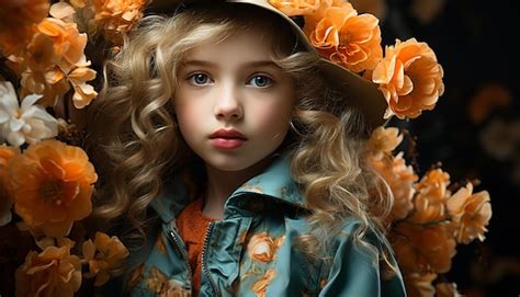 Premium Photo Cute Blond Girl Smiling Looking At Camera Surrounded By
