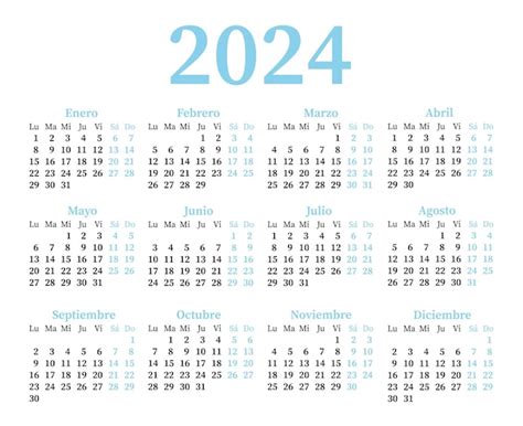 Spanischer Kalender für 2024 Woche beginnt am Montag Premium Vektor