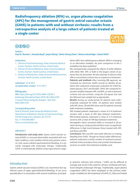 PDF Radiofrequency Ablation RFA Vs Argon Plasma Coagulation APC For The Management Of