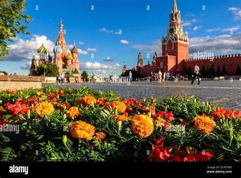 Moscow Kremlin And St Basil`s Cathedral On Red Square Russia This