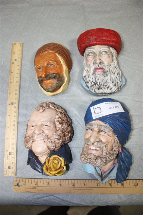 4 Chalkware Heads 1 Is Bosson England Bodnarus Auctioneering