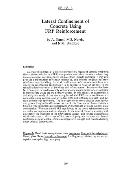 Pdf Lateral Confinement Of Concrete Using Frp Reinforcement