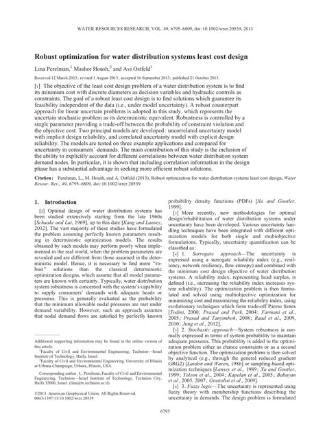 pdf robust optimization for water distribution systems least cost design