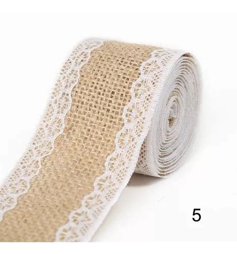 Fita De Juta C Renda Branca 5cm Larg X 9 5m Natural Parcelamento