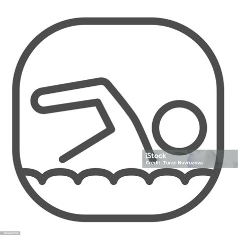 游泳線圖示 航海概念 男子游泳在海標誌的白色背景 游泳圖示在輪廓風格為移動概念和網路設計向量圖形向量圖形及更多10號圖片 10號 互聯網