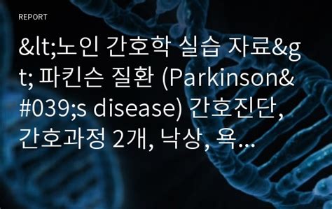 파킨슨 질환 Parkinsons Disease 간호진단 간호과정 2개 낙상 욕창 피부 통합성 장애 레포트