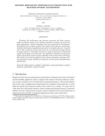 memory hierarchy performance prediction for blocked sparse