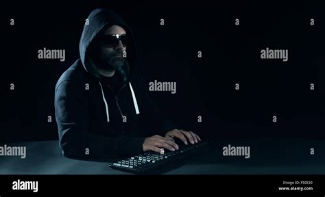 Night Hacker Typing On Keyboard Stock Photo Alamy