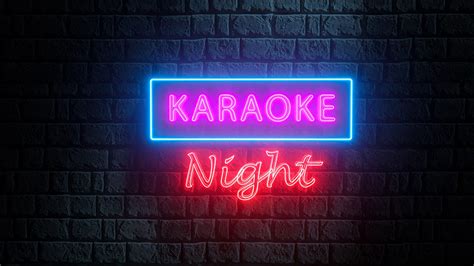 Brick Wall At Night With Neon Sign Karaoke Night Advertising Bright