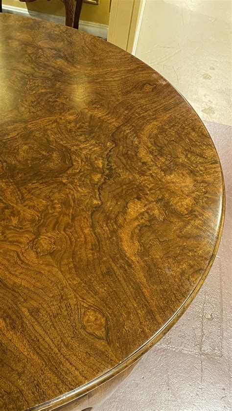 Vintage English Round Walnut Library Or Center Table With Four Drawers