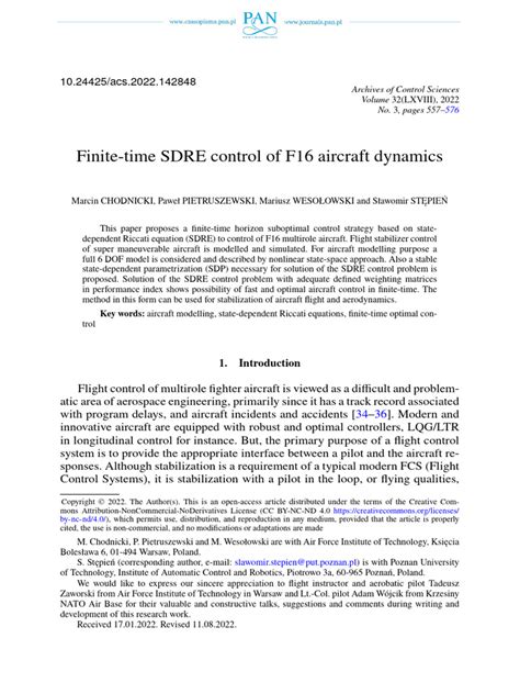 Finite Time Sdre Control Of F16 Air Pdf Torque Optimal Control