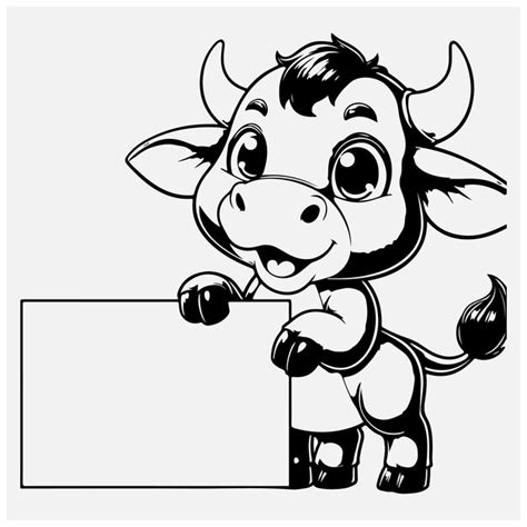 El Bebé Toro Sosteniendo Una Ilustración En Blanco Vector Premium