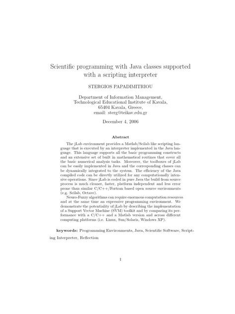 Scientific Programming With Java Classes Supported With A Scripting Interpreter Pdf