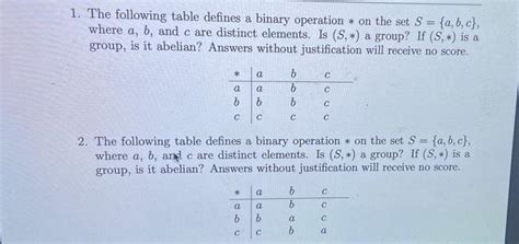 Solved 1 The Following Table Defines A Binary Operation