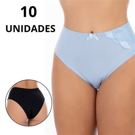 Kit 10 Calcinhas Plus Size Calçola Confortável Cintura Alta Escorrega