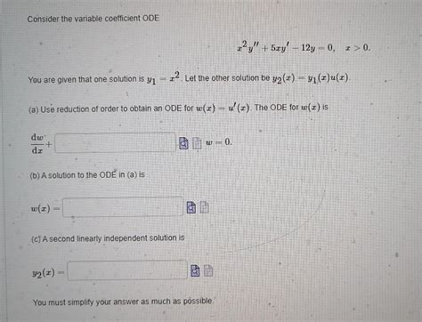 Solved Consider The Variable Coefficient ODE Ry Y Chegg