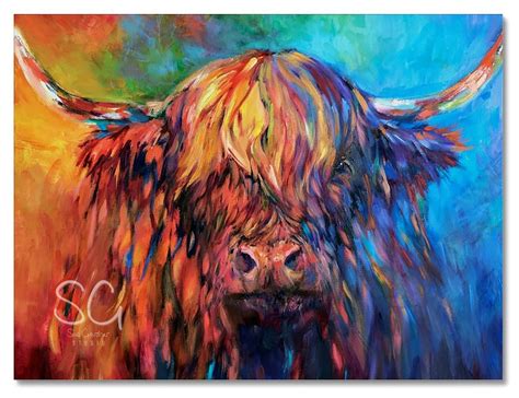 Colourful Highland Cow Canvas Print Glendevon By Etsy