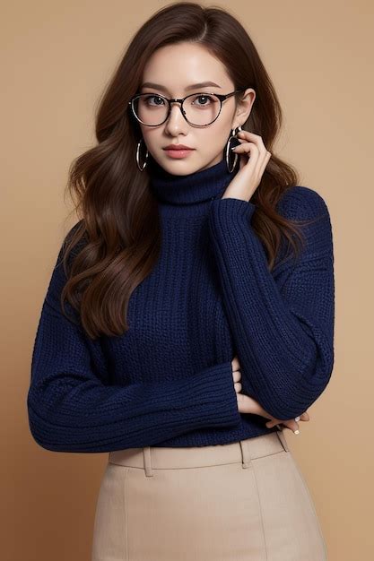 Premium Ai Image A Woman Wearing Glasses And A Sweater With A Sweater On