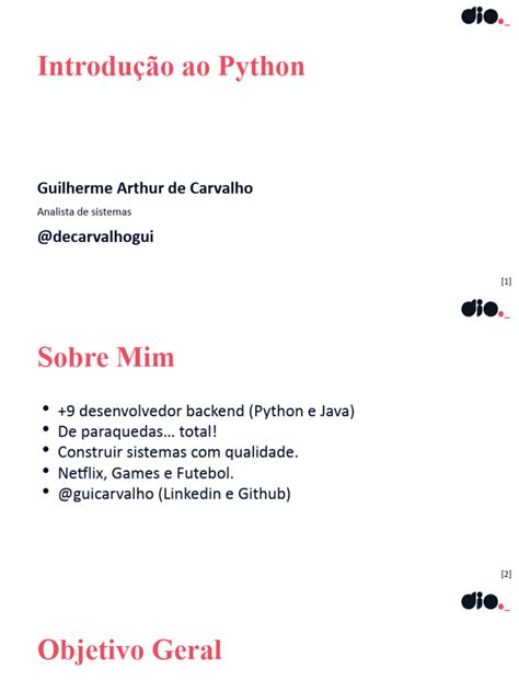 01 Dio Introdução Ao Python Pdf Python Linguagem De Programação Engenharia De Software
