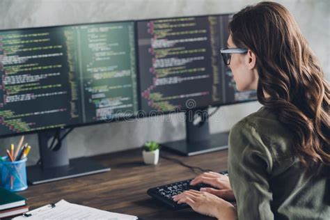 profile portrait of intelligent talented hardware expert lady keyboard