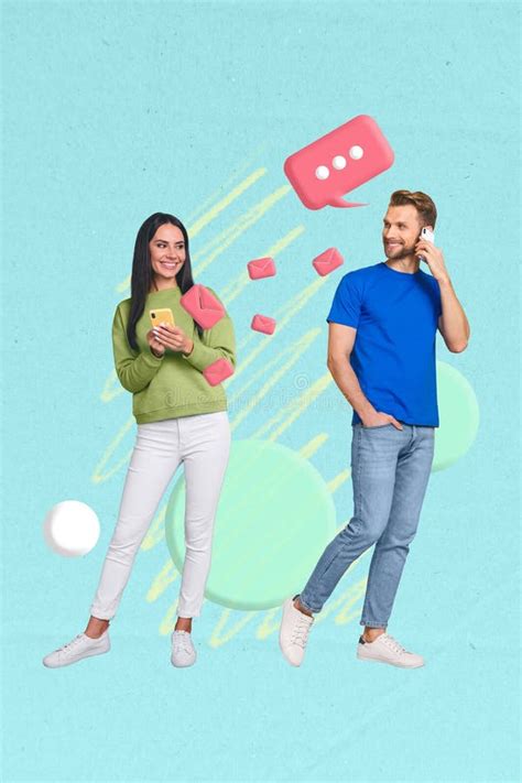 poster banner collage of two people friends chatting using gadget