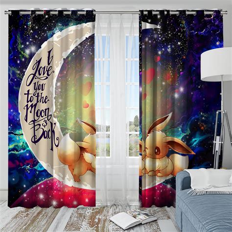 Cute Eevee Pokemon Couple Love You To The Moon Galaxy Window Curtain Nearkii