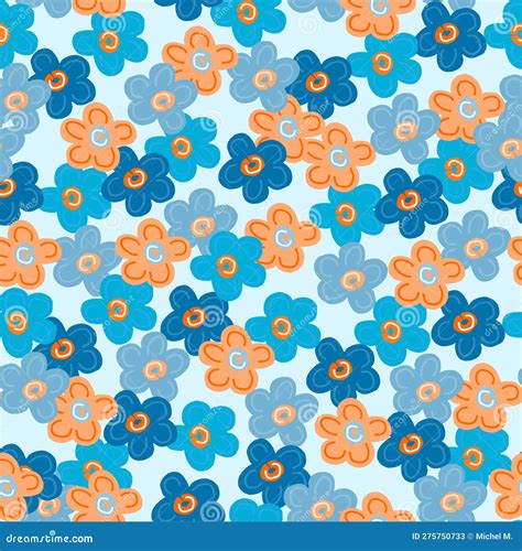 Modern Garden Colored Flower Cartoon Vector Pattern Seamless Stock