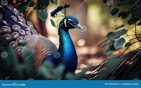Male Indian Peacock Woodcut Vector Illustration