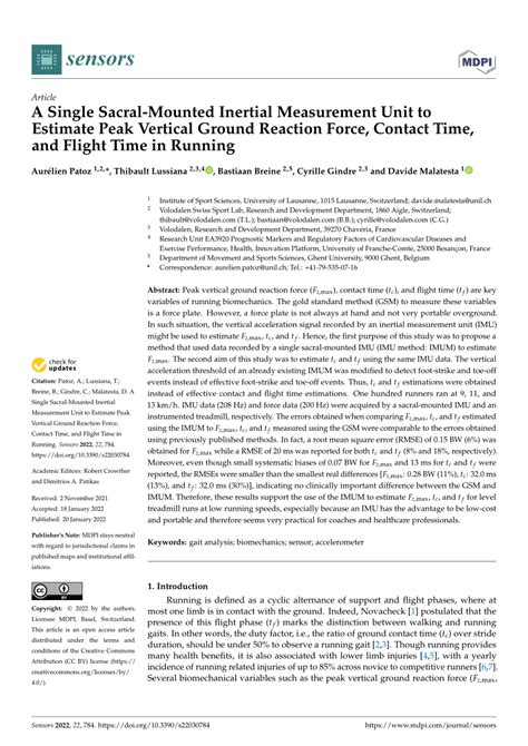 Pdf A Single Sacral Mounted Inertial Measurement Unit To Estimate