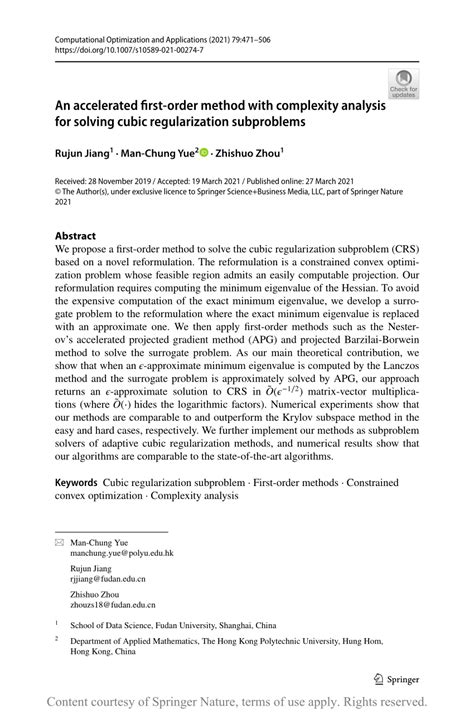 An Accelerated First Order Method With Complexity Analysis For Solving