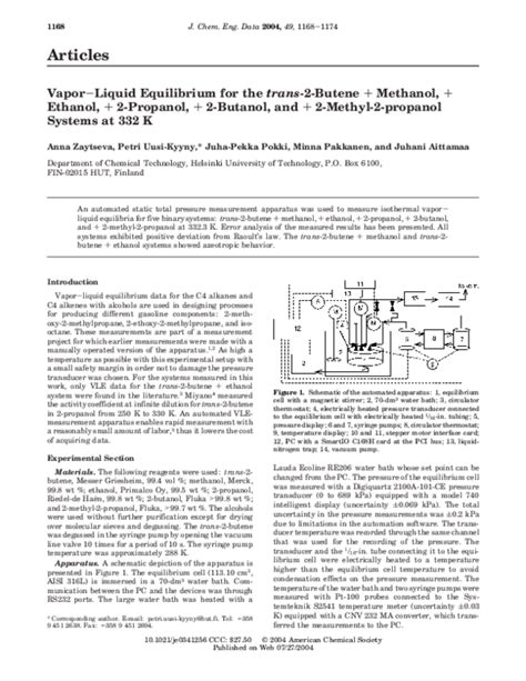 Pdf Vapor−liquid Equilibrium For The Trans 2 Butene Methanol