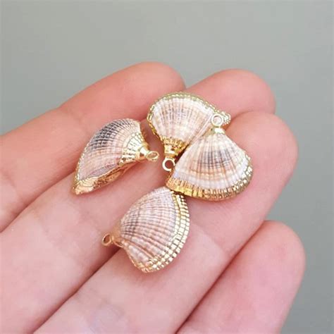 24816 X Tiny Real Shell Charms 12mm 22mm Pieces With Gold