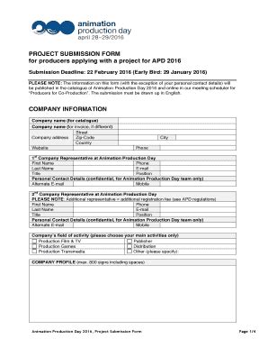 Fillable Online Animationproductionday Project Submission Form APD2016 Animation Production