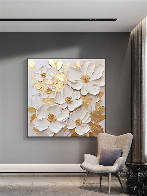 Dtextured Acrylic Painting On Canvas Personalized Gifst Abstract Painting Gold Flower Wall Art