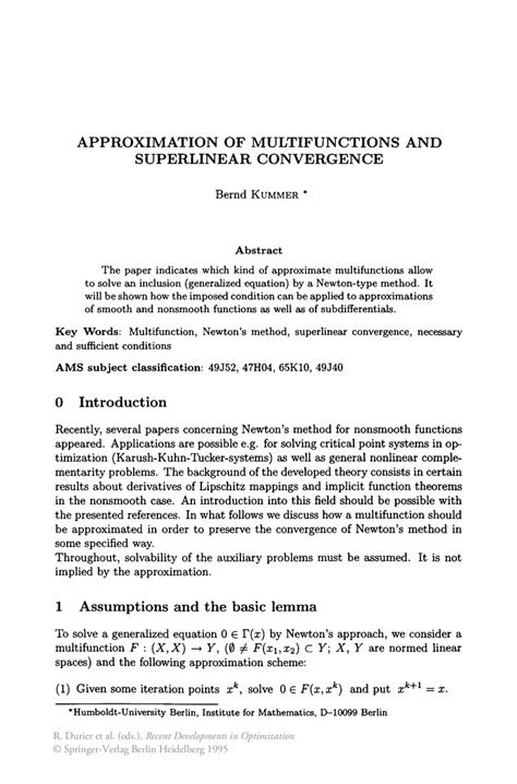 Pdf Approximation Of Multifunctions And Superlinear Convergence