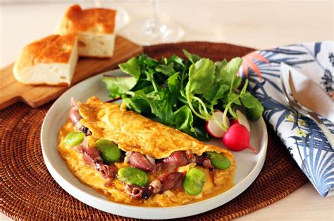 コモディイイダ 歳時記レシピ ホタルイカと空豆の和風オムレツ