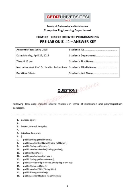 Object Oriend Programing Quiz Questions and Solutions Vize ve Final Soruları Paylaşım