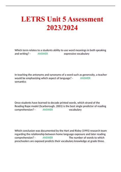 Letrs Unit 5 Assessment 20232024 Letrs Stuvia Us