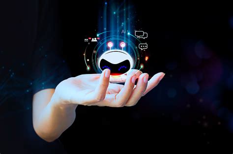 온라인 네트워크 로봇 애플리케이션 및 글로벌 연결 Ai 인공 지능 혁신 및 기술의 정보와 데이터에 대한 액세스를 제공하기 위한 손 만지는 디지털 챗봇 챗봇에 대한 스톡 사진